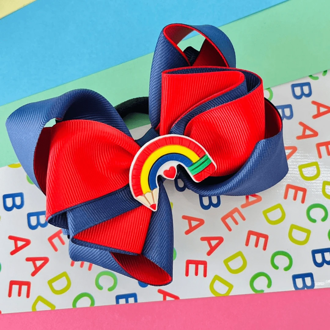 Large Bow With Rainbow Applique / Blue And Red Bow / Bow On The ...