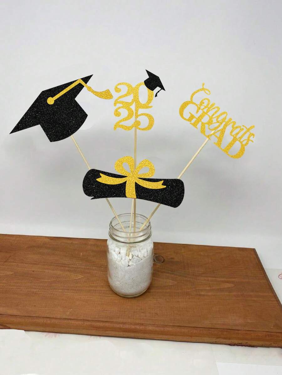 4 pièces/set Décorations de centre de table dorées et noires pour ...