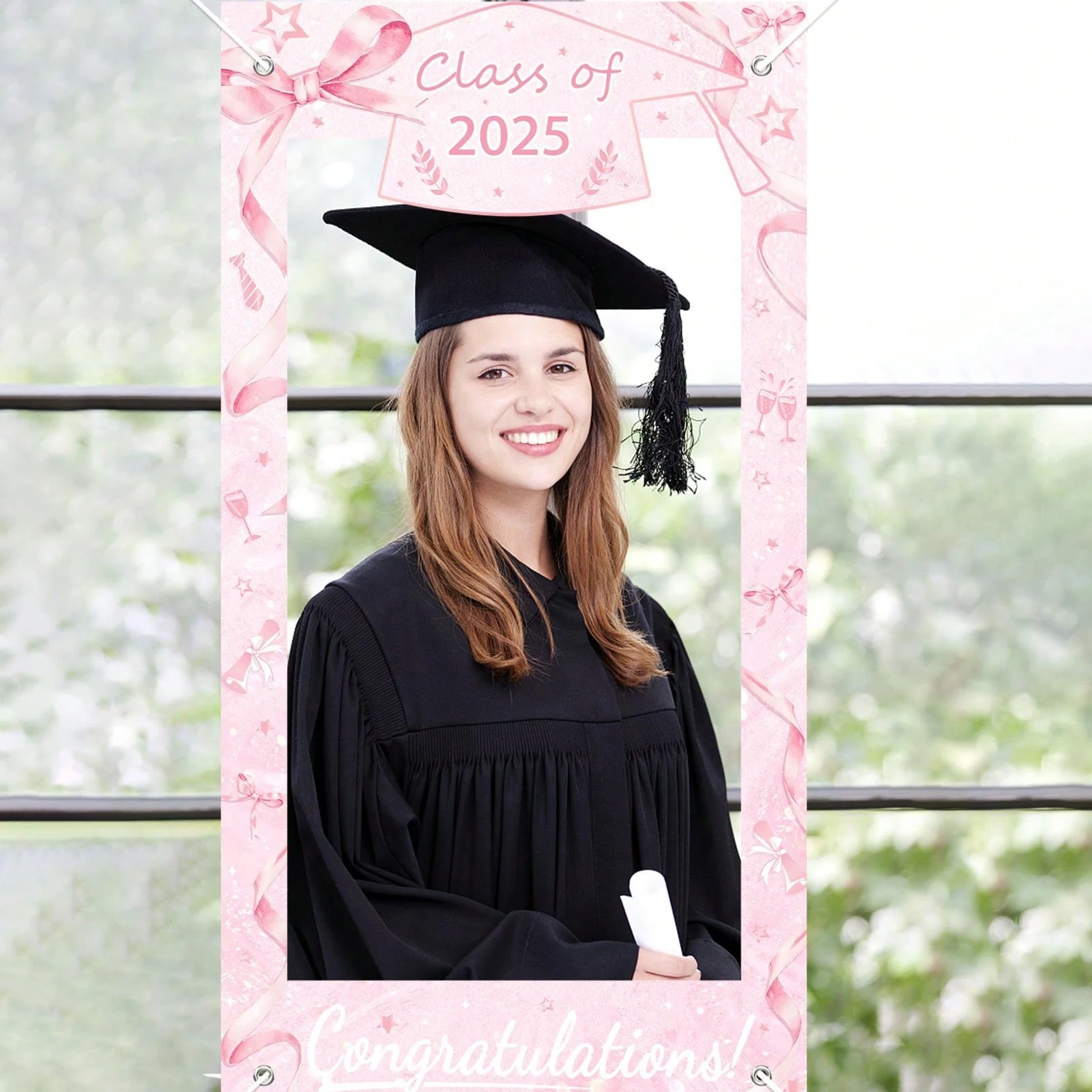 Accesorios para photobooth de graduación 2025 con banner de moño rosa ...
