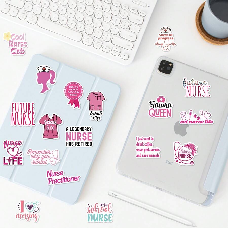 50PCS Pink Nurse Stickers Vinyl Aesthetics Stickers Scrapbooking, Diary ...