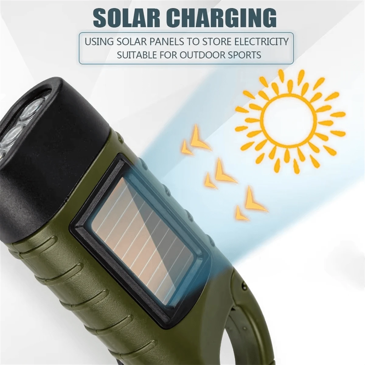 LED Flashlight Hand Crank Solar Powered Rechargeable Survival Gear Self Powered Charging Torch ...