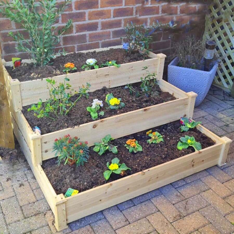 VILOBOS 3-Tier Elevated Raised Garden Bed Planter Kit Made Of Fir Wood ...