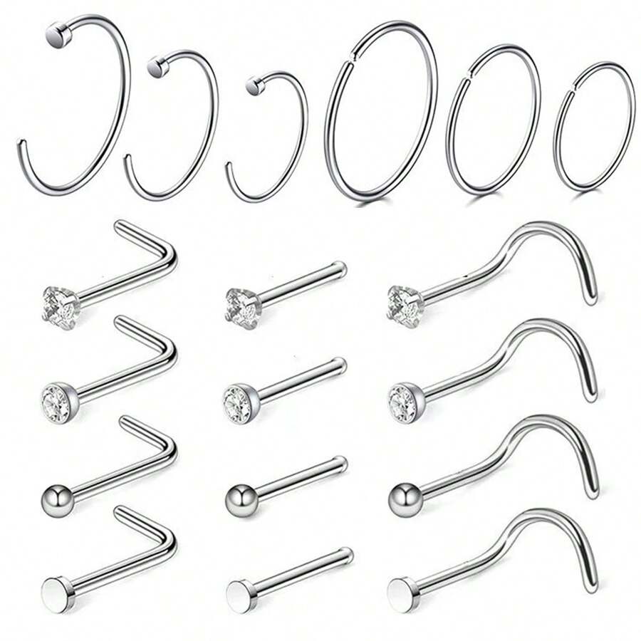 18Pcs Stainless Steel Nose Rings For Women Men Nose Studs Nose Piercing ...