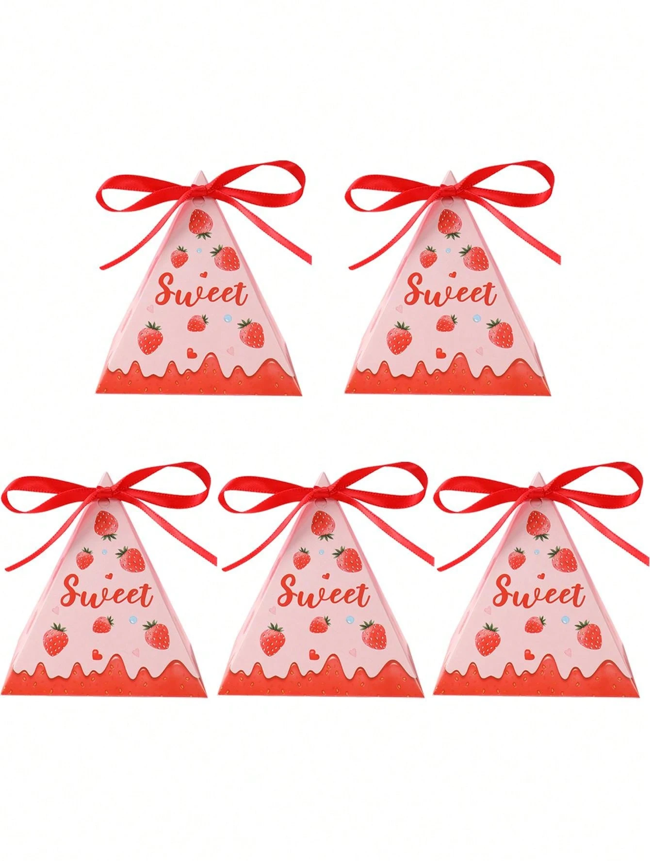 10pcs Strawberry Triangle Mini Gift Box&Red Ribbon, Strawberry Theme ...