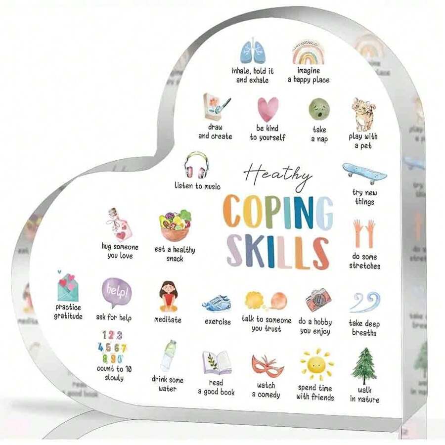 Acrylic Heart-Shaped Coping Skills Wall Art - Mental Health Gifts ...