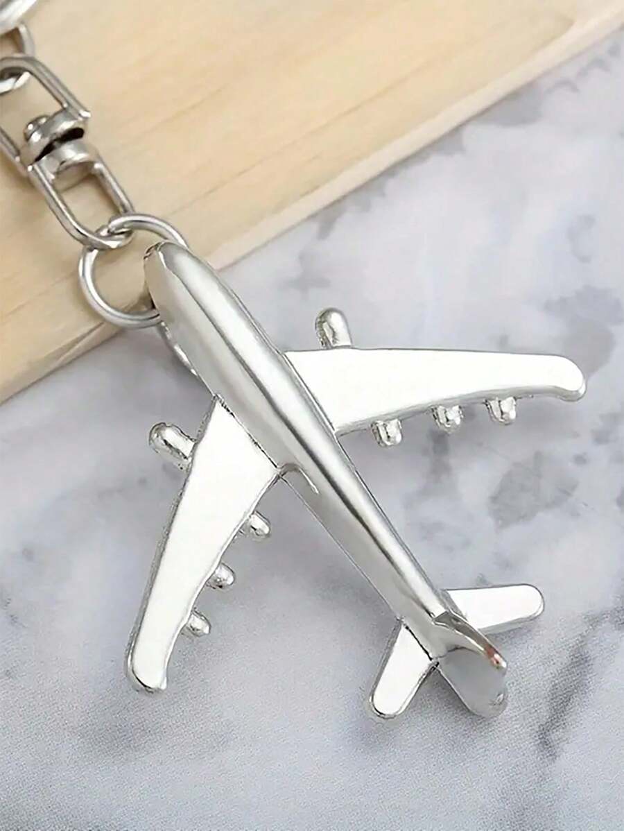 1pc Silver Metal Airplane Model Keychain, Stereoscopic Keychain ...