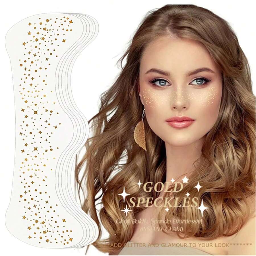 6 Piece Makeup Patches - Gold Glitter Freckles Face Tattoo - Face ...