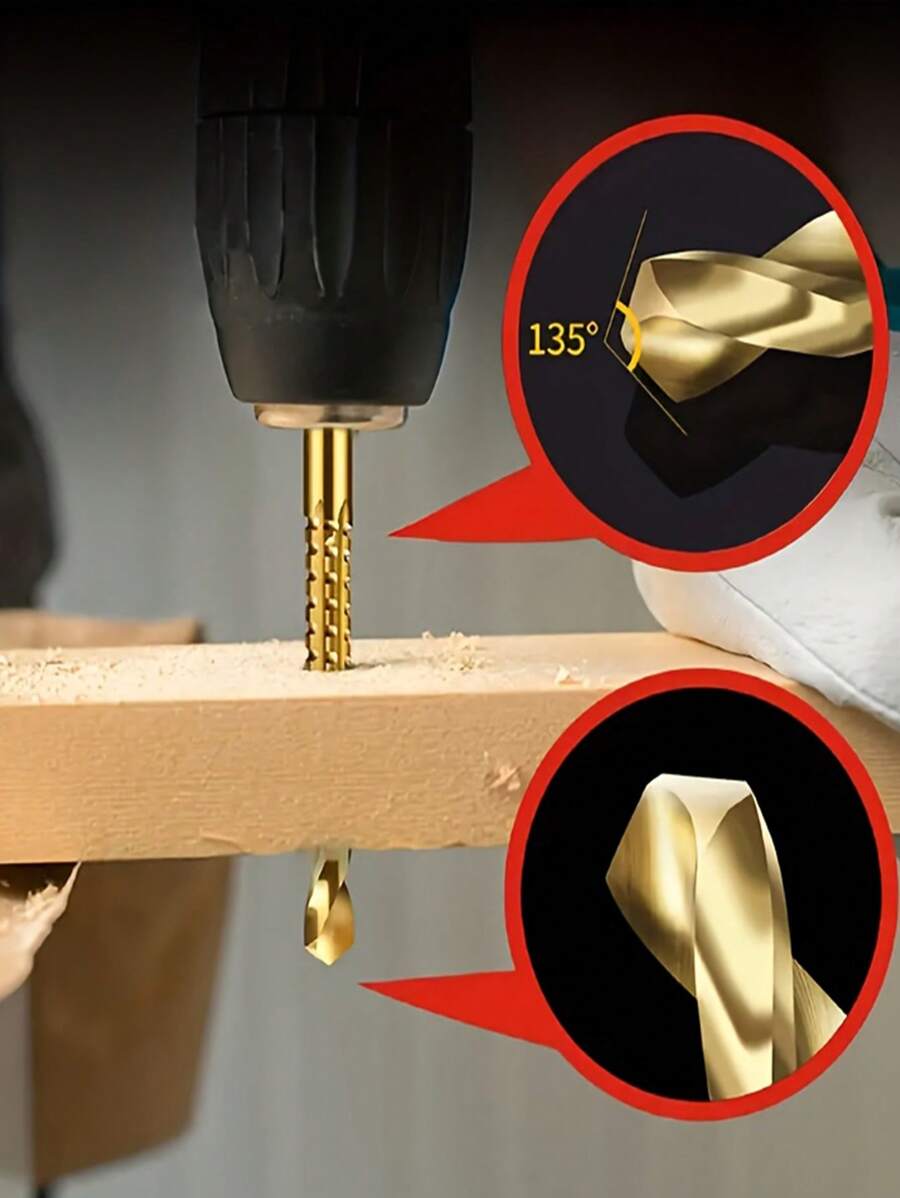 6pcs Titanium Coated Drill Bit Set High Speed Reaming Sawtooth Drill ...