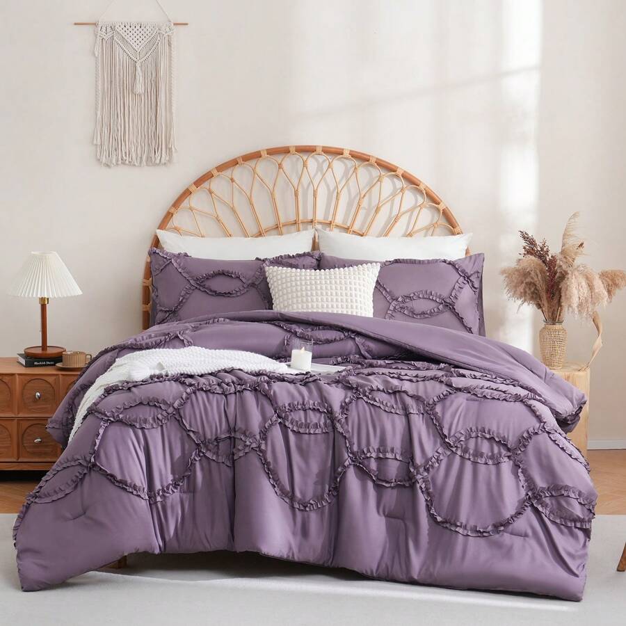 Purple Ruffled Comforter Set King Elegant French Country Bedding ...