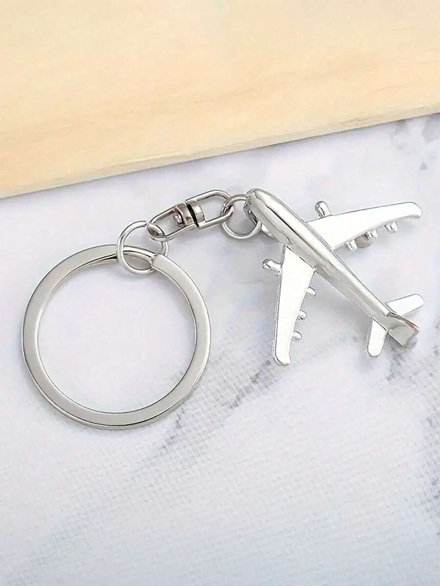 1pc Silver Metal Airplane Model Keychain, Stereoscopic Keychain ...