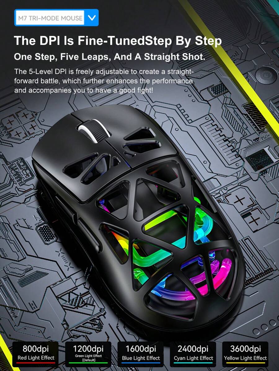 Mouse Sem Fio Bluetooth Tri-Mode M7, Mouse Silencioso Recarregável RGB Leve e Transparente para ...