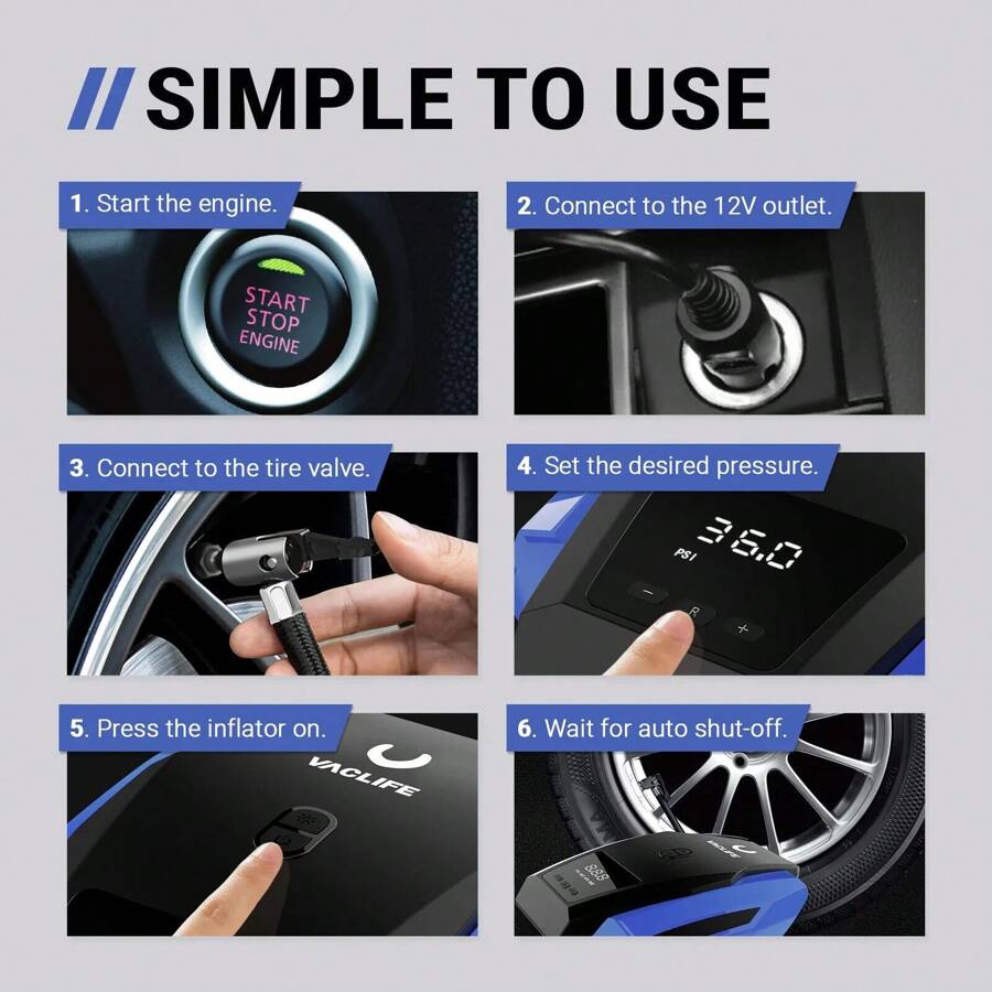 Heavy Duty Portable Air Compressor Car Tire Inflator Electric Pump Auto ...