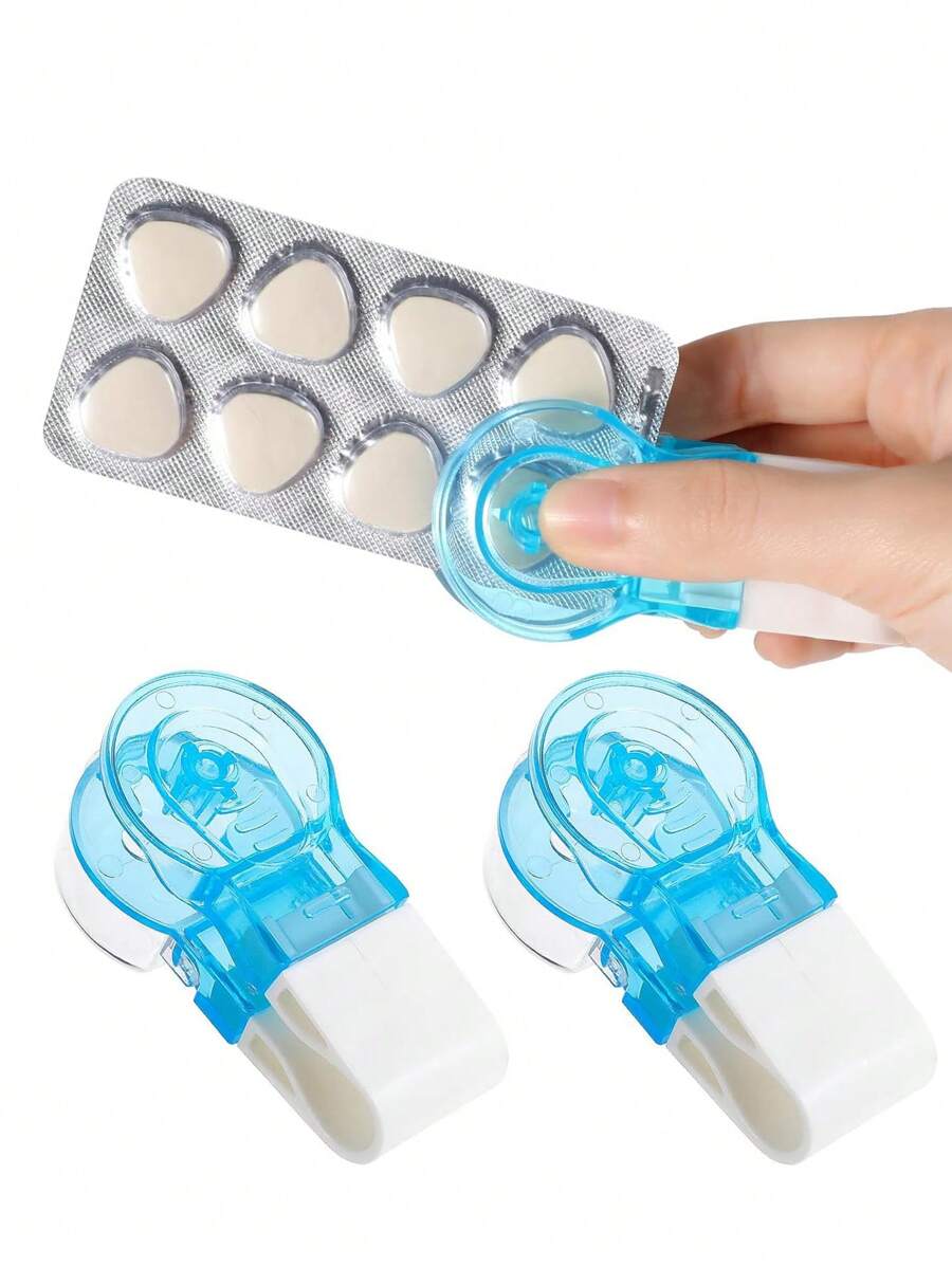 1pc Blue Portable Pill Dispenser, Contact-Free, Easy To Take Out Travel ...
