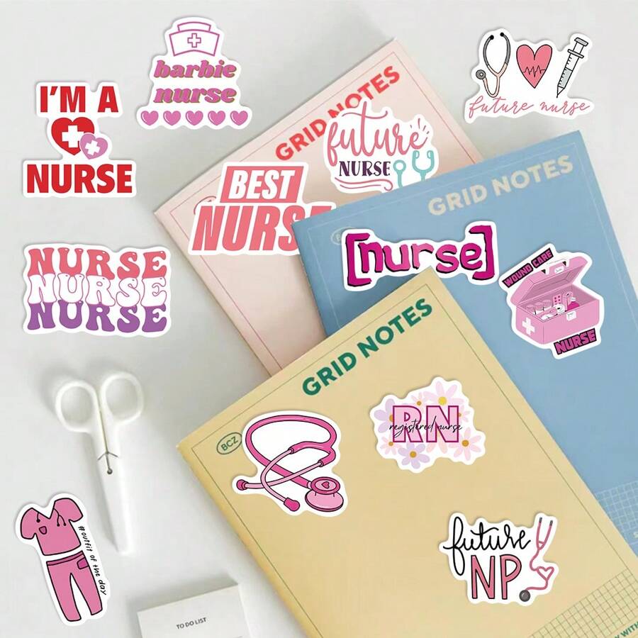 50PCS Pink Nurse Stickers Vinyl Aesthetics Stickers Scrapbooking, Diary ...