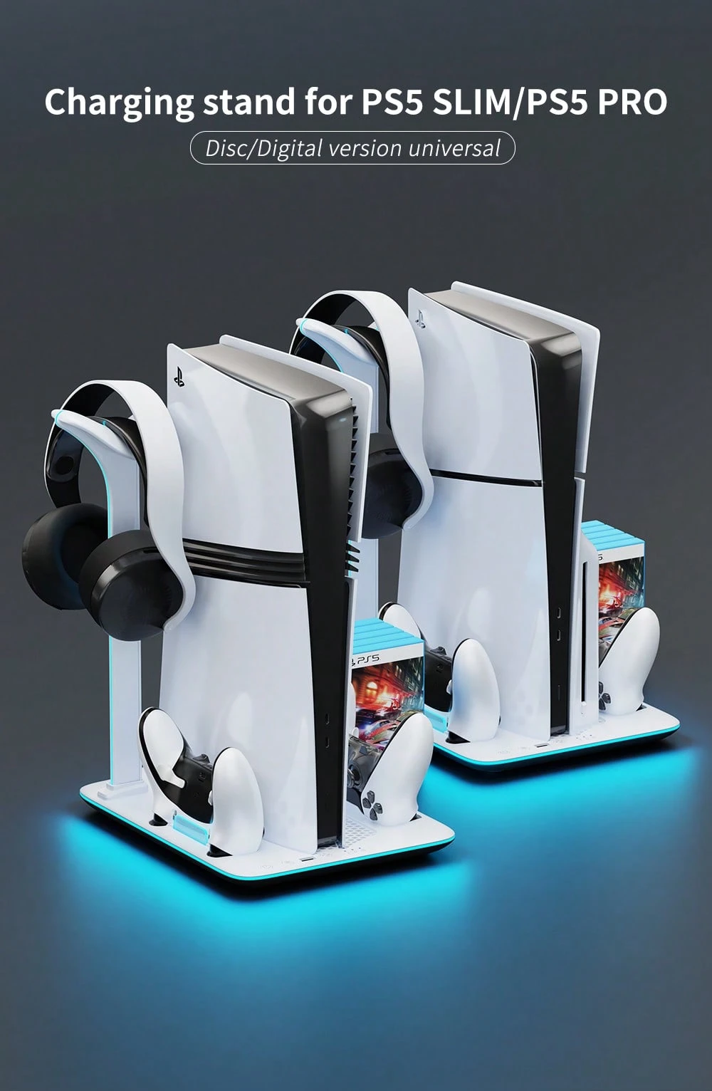 HONCAM Base de refroidissement pour les consoles de jeu PS5 Slim et PS5 PRO, support de charge ...