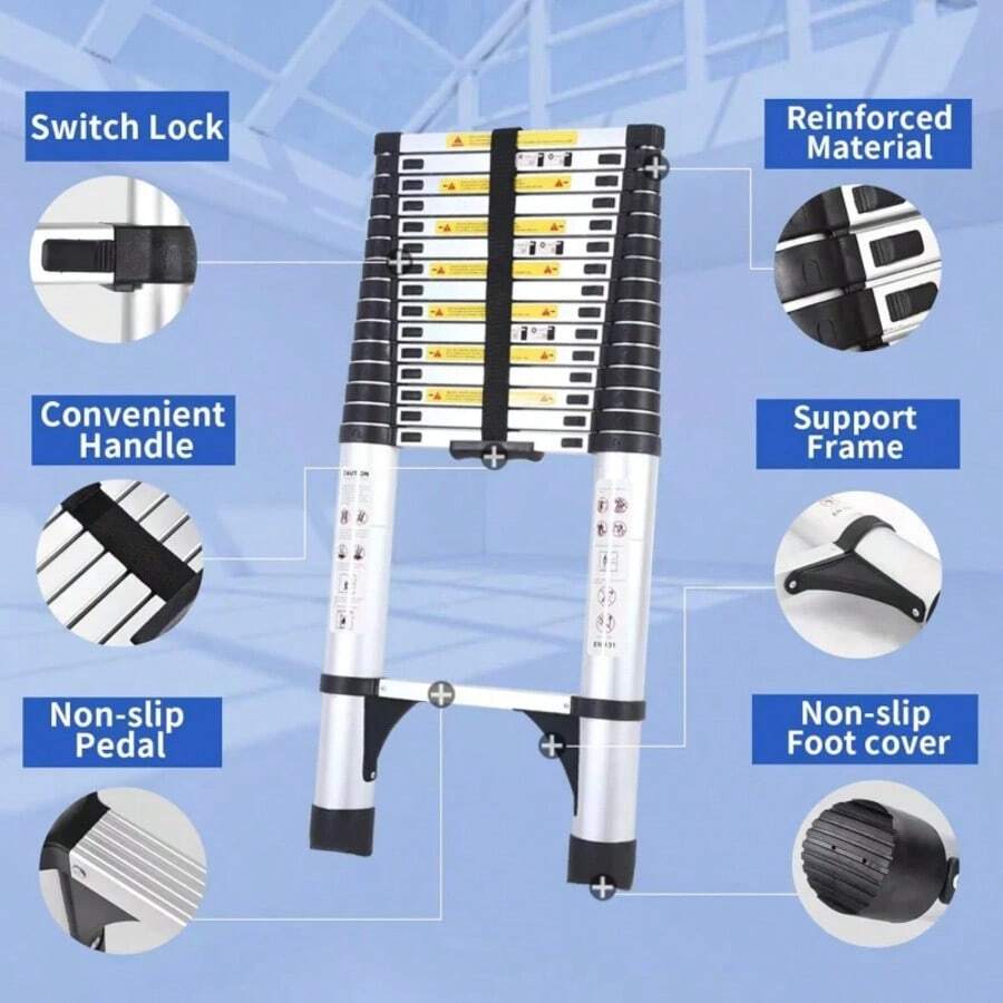 Telescoping Ladder 20.3 FT Extension Ladder Aluminum Lightweight ...