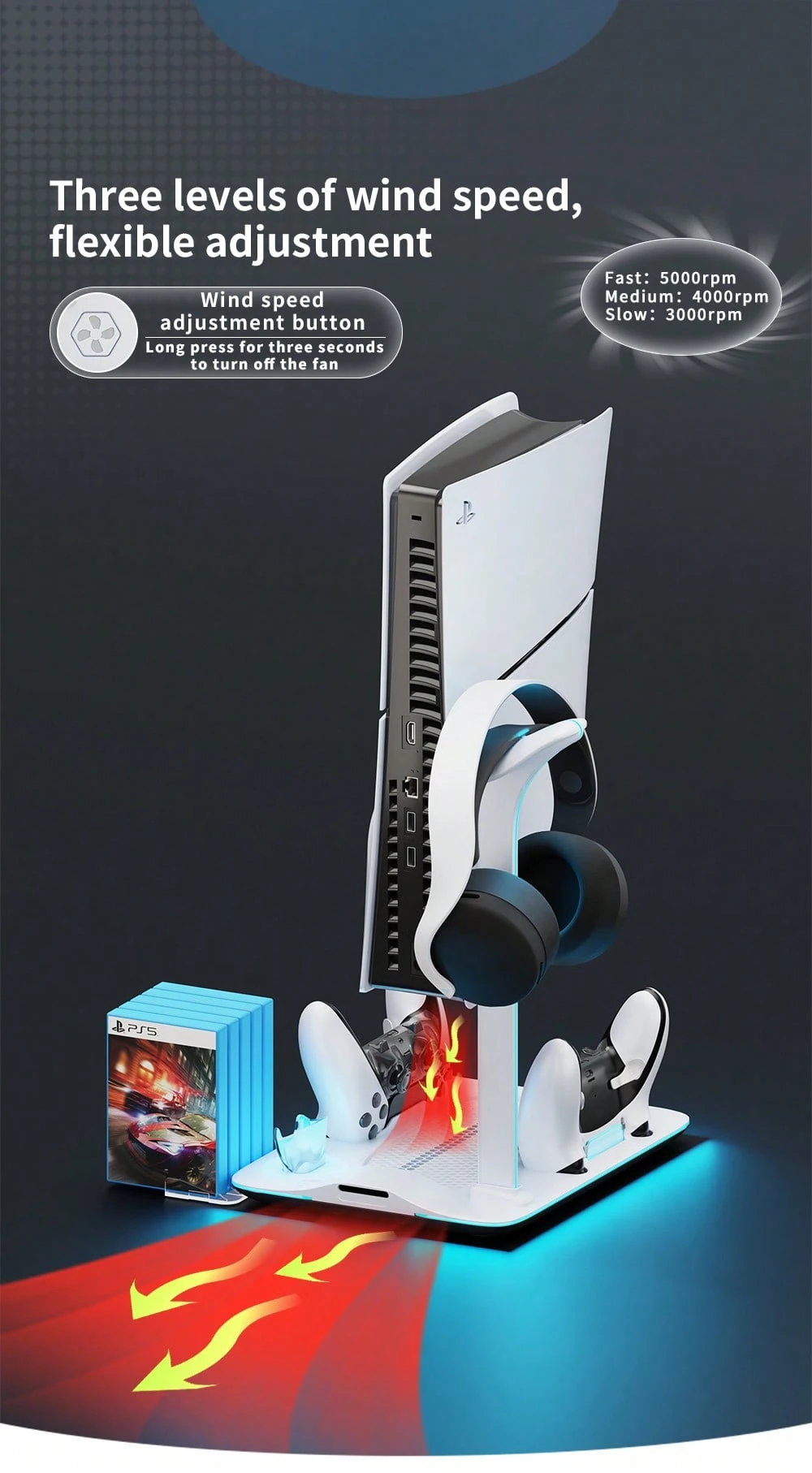 HONCAM Base de refroidissement pour les consoles de jeu PS5 Slim et PS5 PRO, support de charge ...