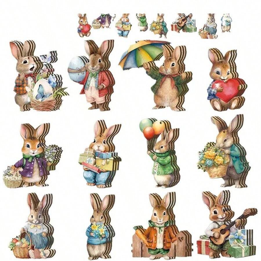 12pcs Wooden Easter Bunny Ornaments For Spring Tree Decorations ...