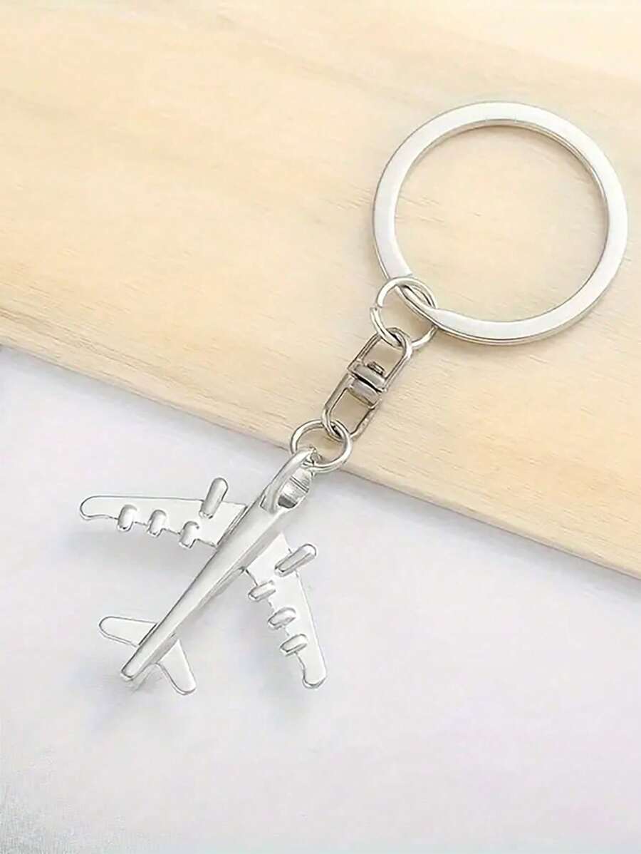 1pc Silver Metal Airplane Model Keychain, Stereoscopic Keychain ...
