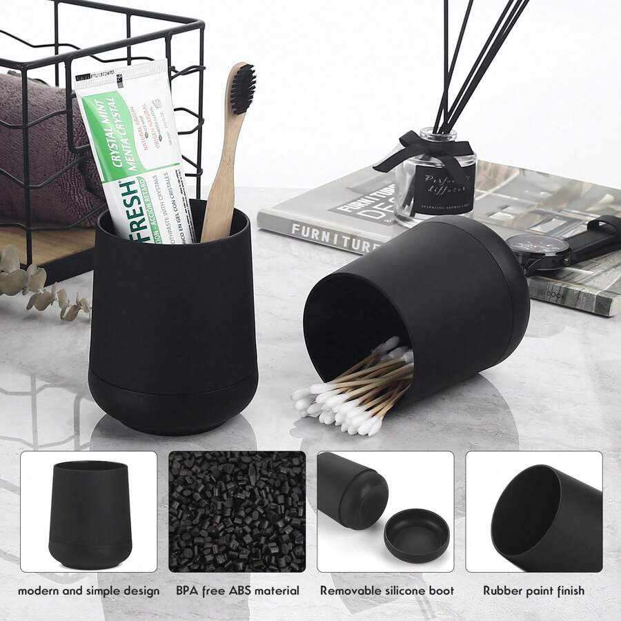 1 Piece Matte Black Toothbrush Holder With Silicone Boot, Modern ...