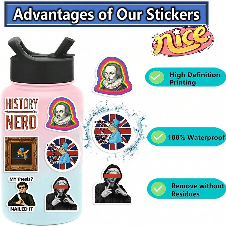 50PCS Funny History Stickers Vinyl Aesthetics Stickers Scrapbooking ...