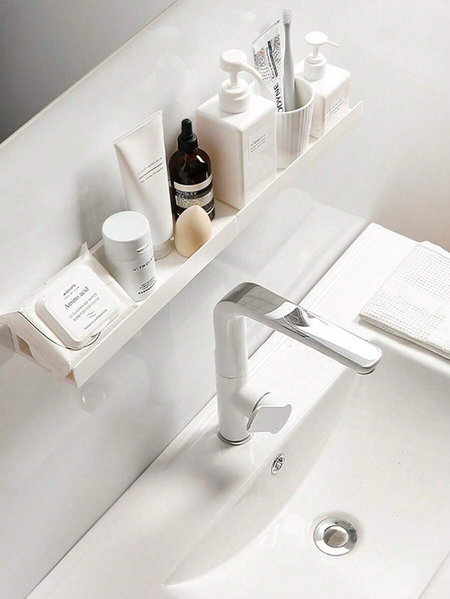 1pc/2pcs Drillless Wall-Mounted Plastic Storage Rack For Bathroom ...