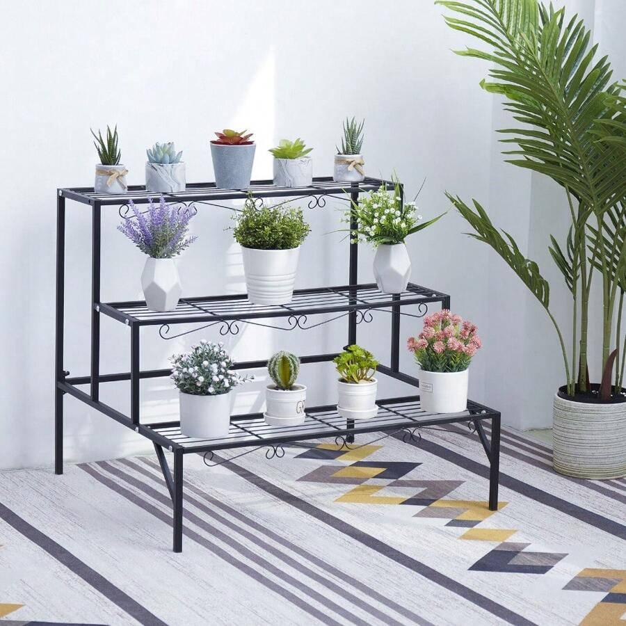 3-11 Tier Metal Wood Carbonized Plant Flower Stand Shelf Multiple ...