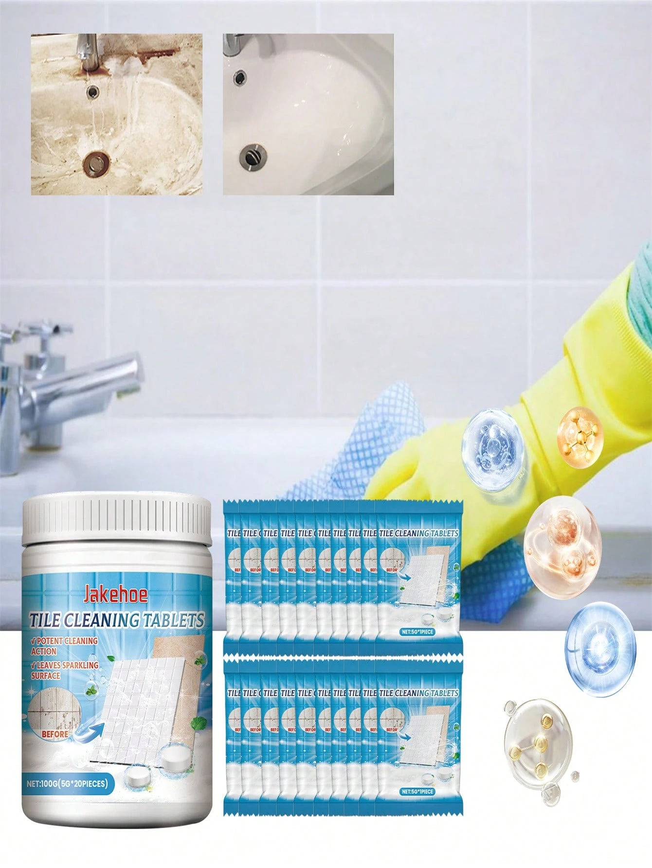 Tile Cleaning Tablets Toilet, Bathtub, Toilet, Wash Basin, Floor, Wall ...