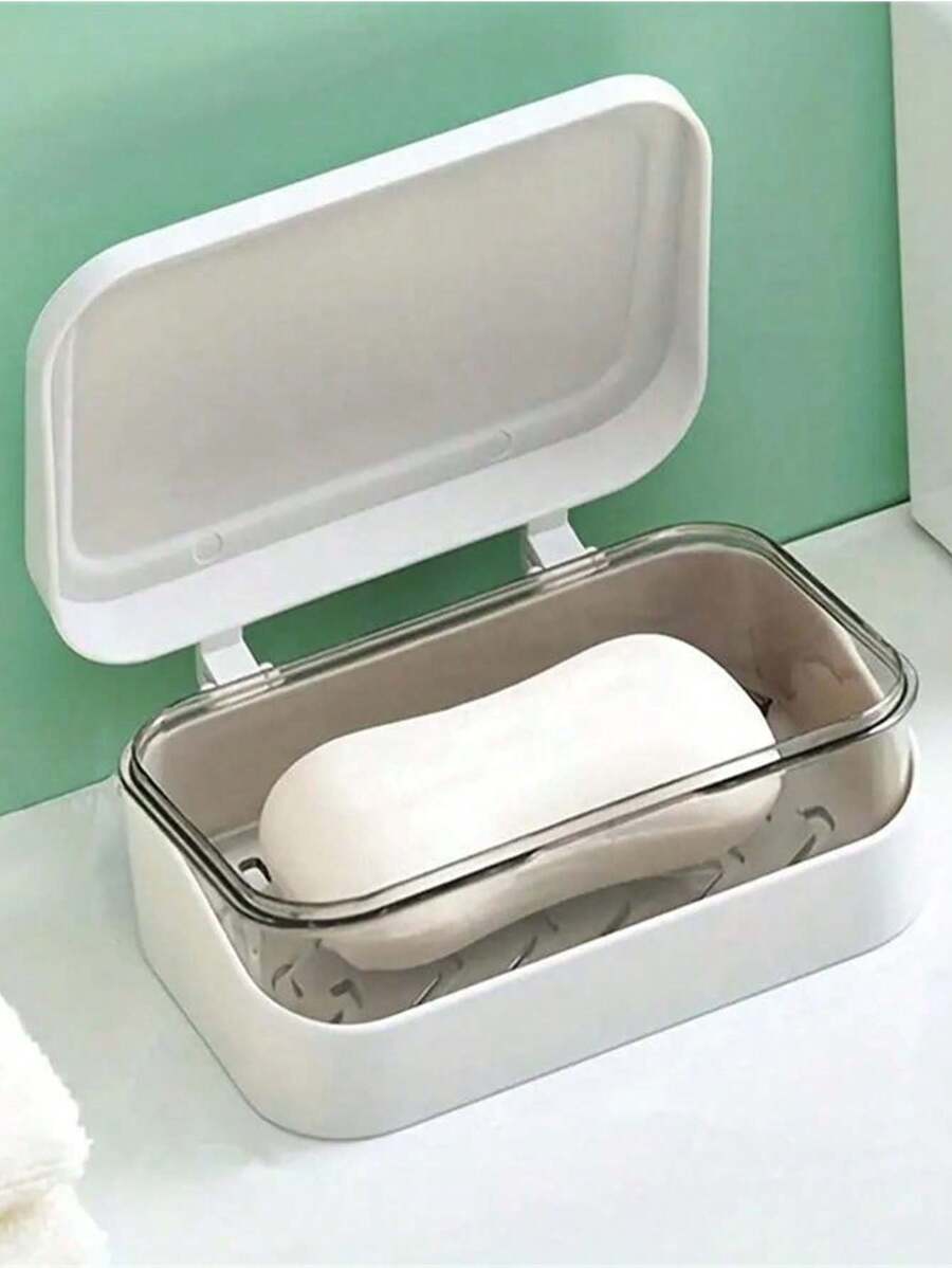 1pc Plastic Rectangle Soap Box Soap Container With Lid Portable Soap ...