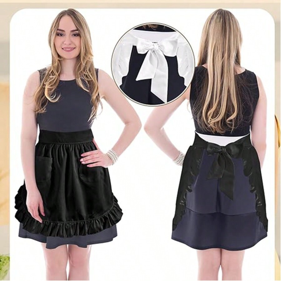 1pc Women's Waist Apron With 2 Pockets, Ruffled Cooking White Kitchen ...