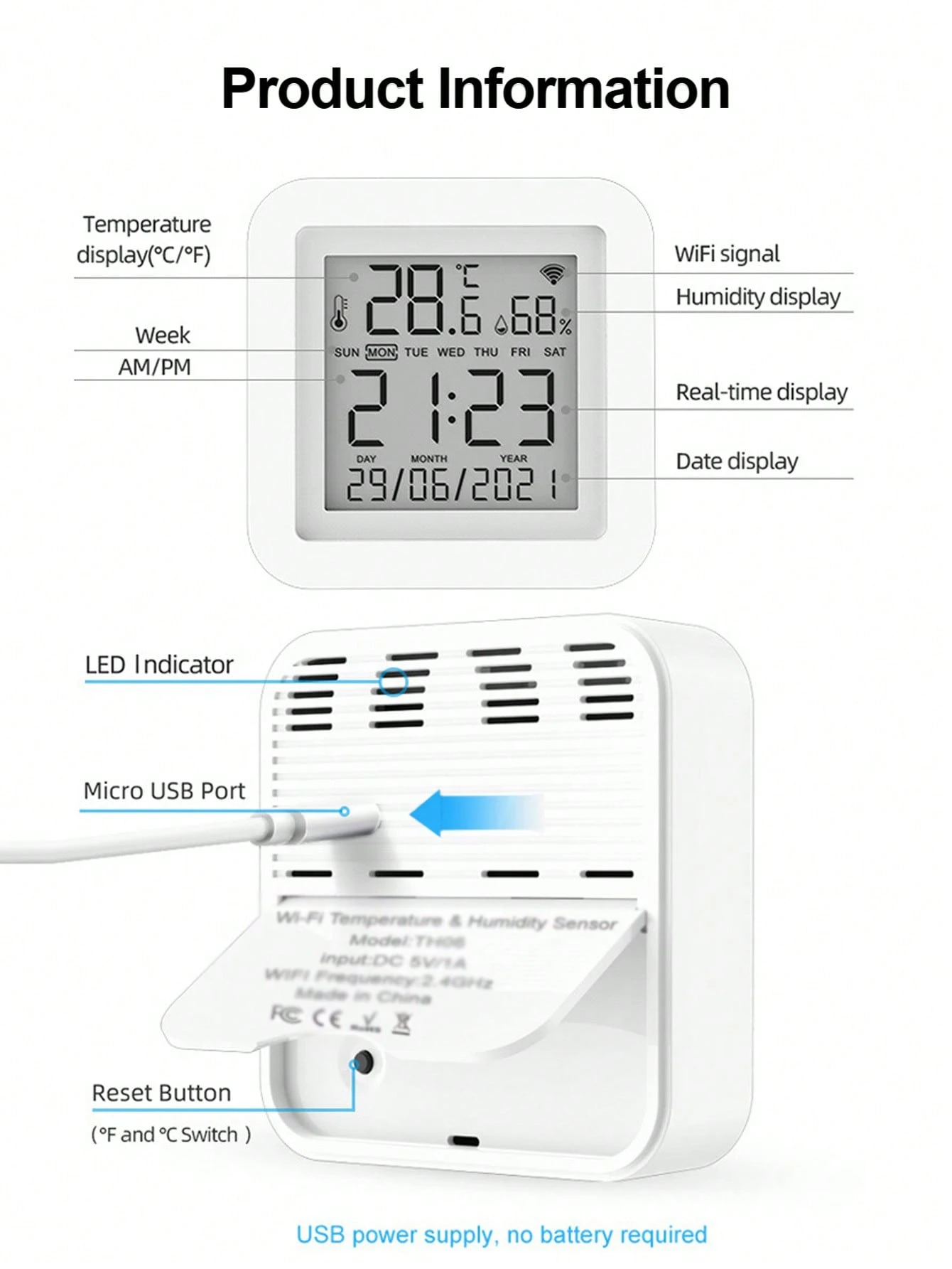 Tuya 2.4GWIFI Temperature & Humidity Sensor For Smart Home Var ...