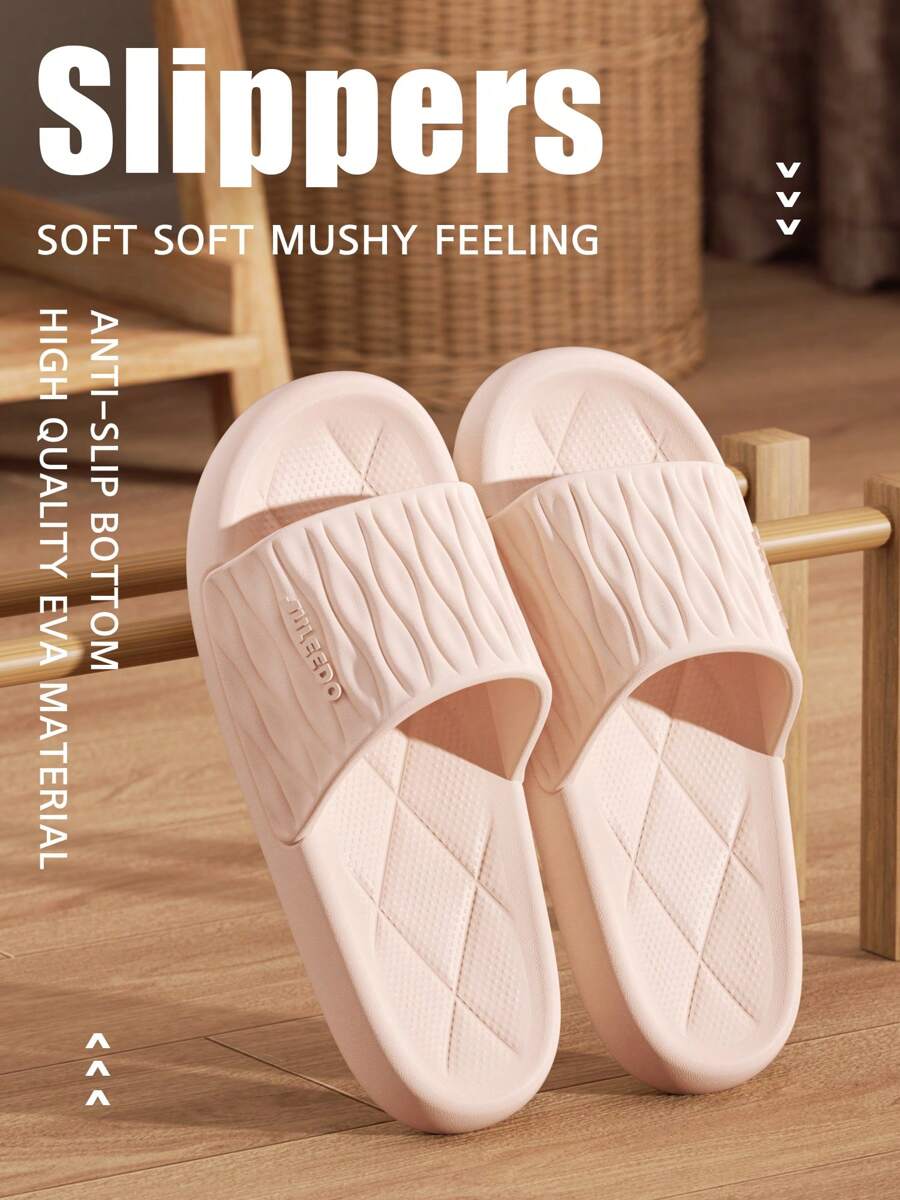 Pink Argyle Stripe Slippers, EVA Material, Pink Women's Slide Sandals, Indoor House Slippers ...