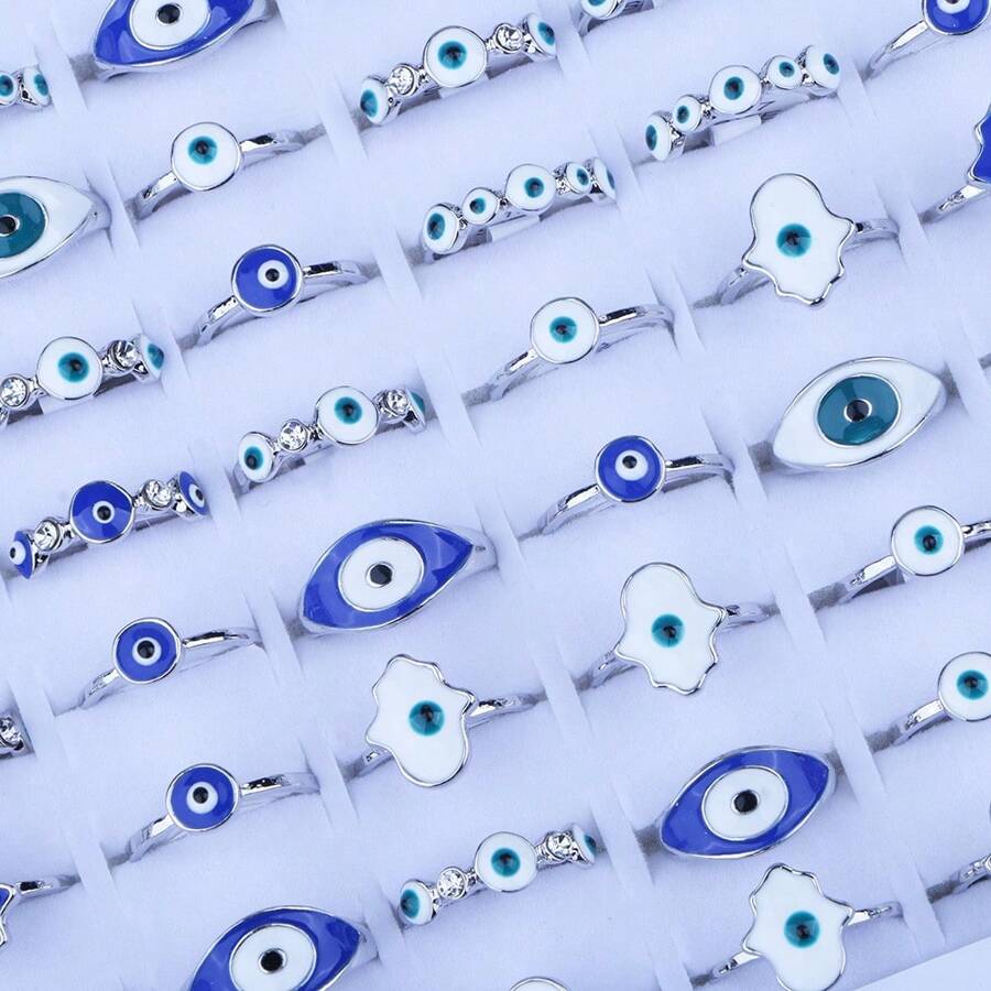 10pcs Set Golden Evil Eyes Rhinestone Ring Women Jewelry Wholesale ...