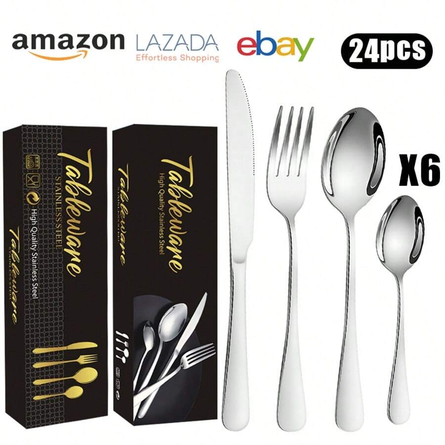 24pcs 410 Stainless Steel Hotel & Restaurant Tableware Set, Main Knife ...