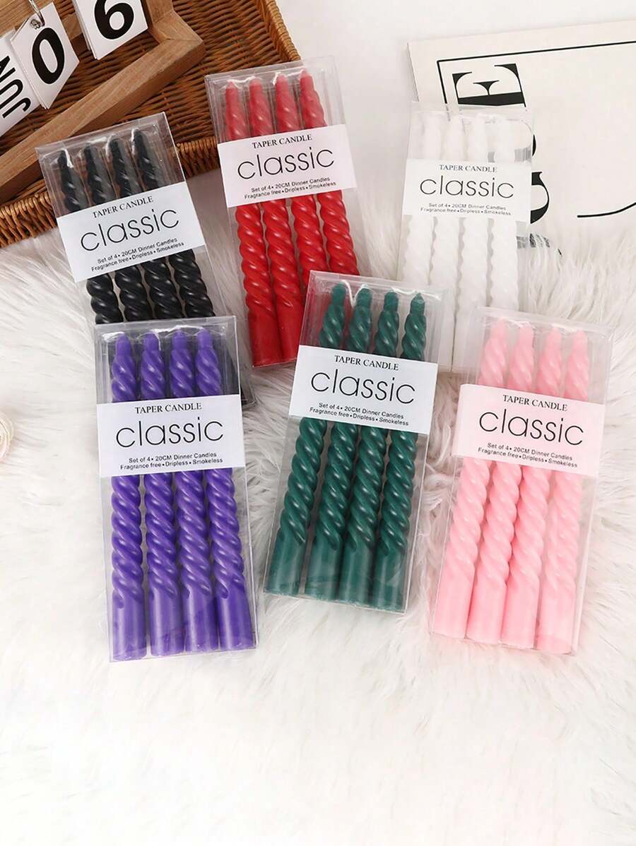 4pcs European Colored Threaded Long Rod Candles For Home Use Smokeless ...