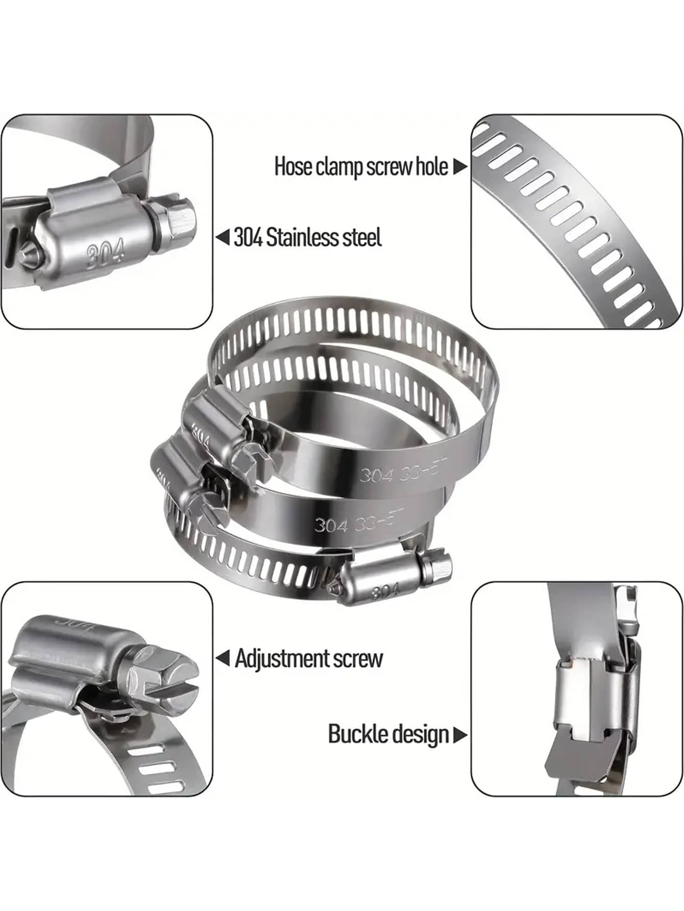 20pcs/10pcs Adjustable Soft Tube Clamps, 201 Stainless Steel, Double ...
