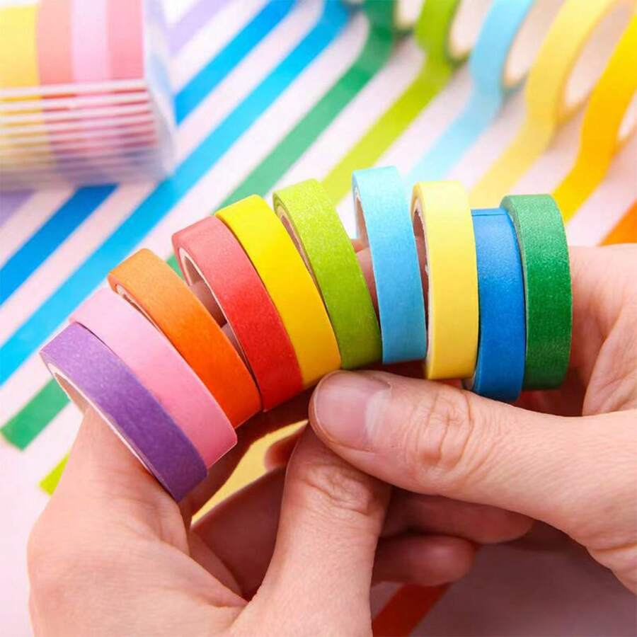 10 Rolls Of Candy-Colored Washi Tape, Hand-Torn Stickers, Full Roll Of ...
