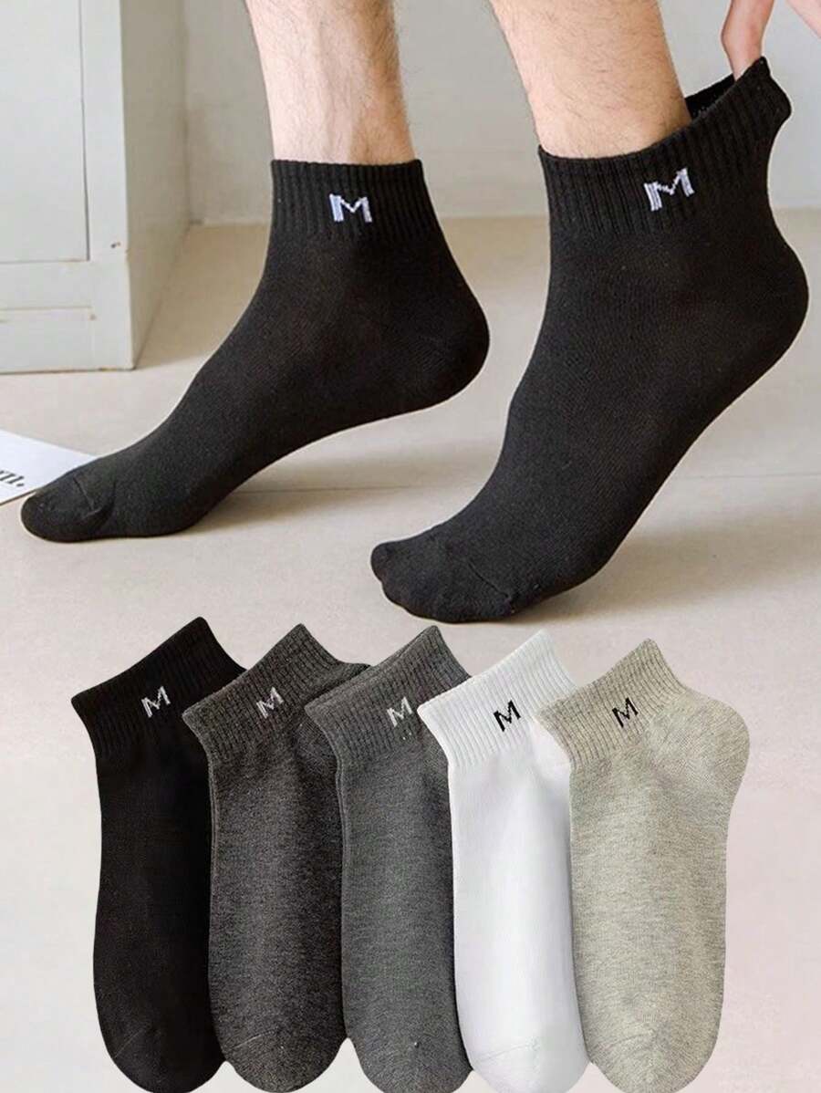 5/10 Pairs Men's Solid Color Low Cut Socks, Breathable Anti-Odor Ankle ...