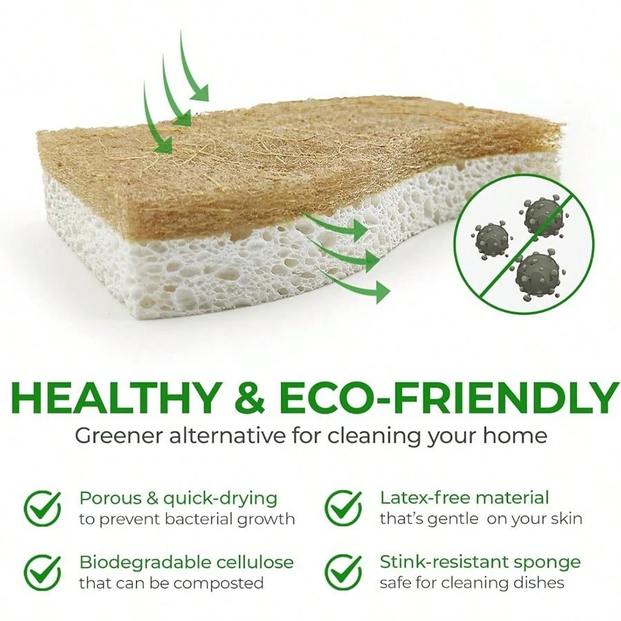 Natural Kitchen Sponge - Compostable Cellulose And Coconut Scrubber ...