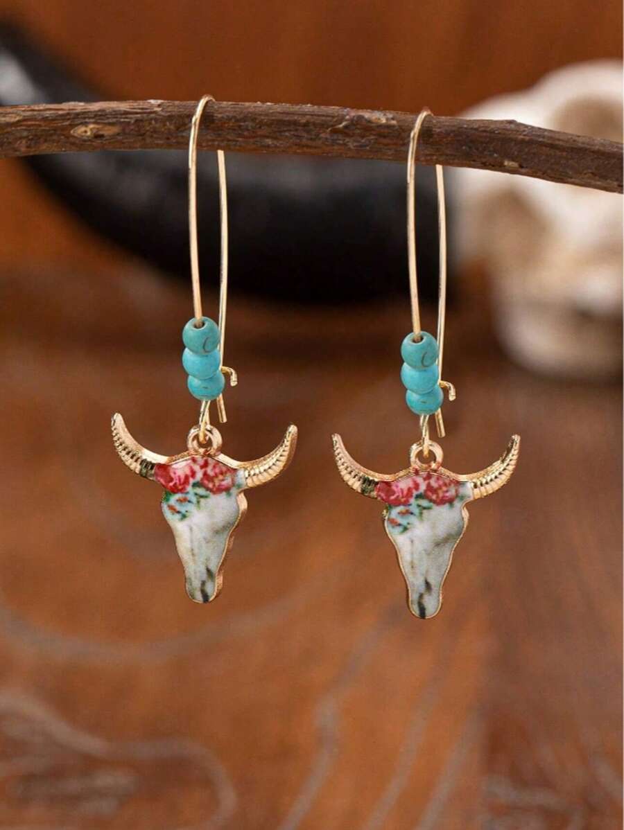 1 par de pendientes colgantes con diseño de cabeza de vaca de las ...