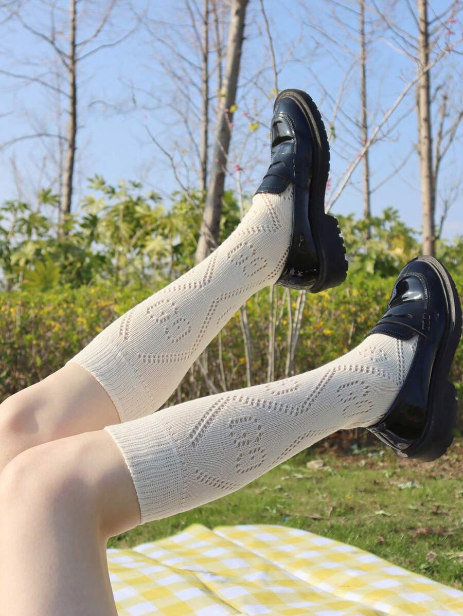 1 Pair Thin Letter & Diamond Mesh Knee-High Socks, Spring/Summer for ...