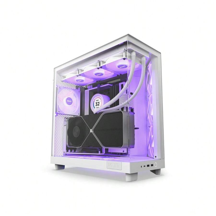 NZXT H6 FLOW RGB Caja de flujo de aire de torre media compacta de doble cámara, blanca, CC-H61FW ...