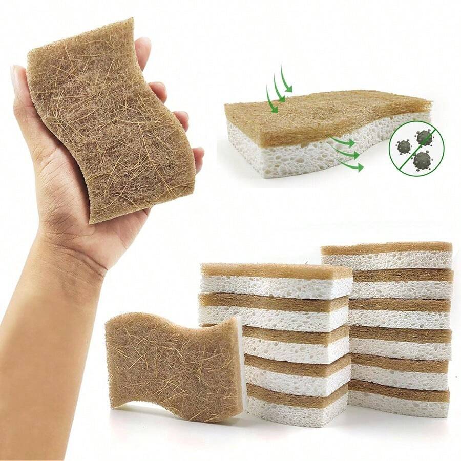 Natural Kitchen Sponge - Compostable Cellulose And Coconut Scrubber ...