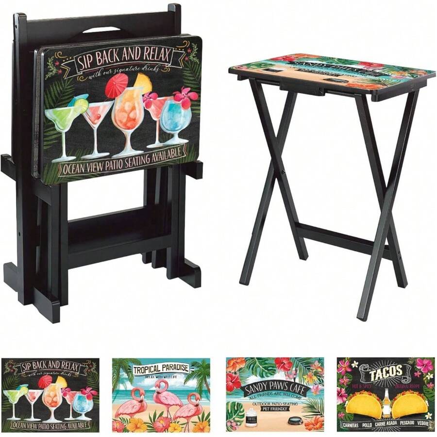 Classic Tv Trays Table | Set Of 4 | Rectangular Folding Couch Trays ...