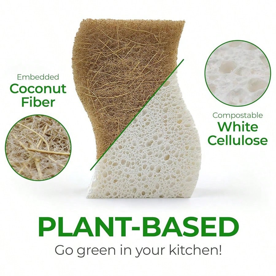 Natural Kitchen Sponge - Compostable Cellulose And Coconut Scrubber ...