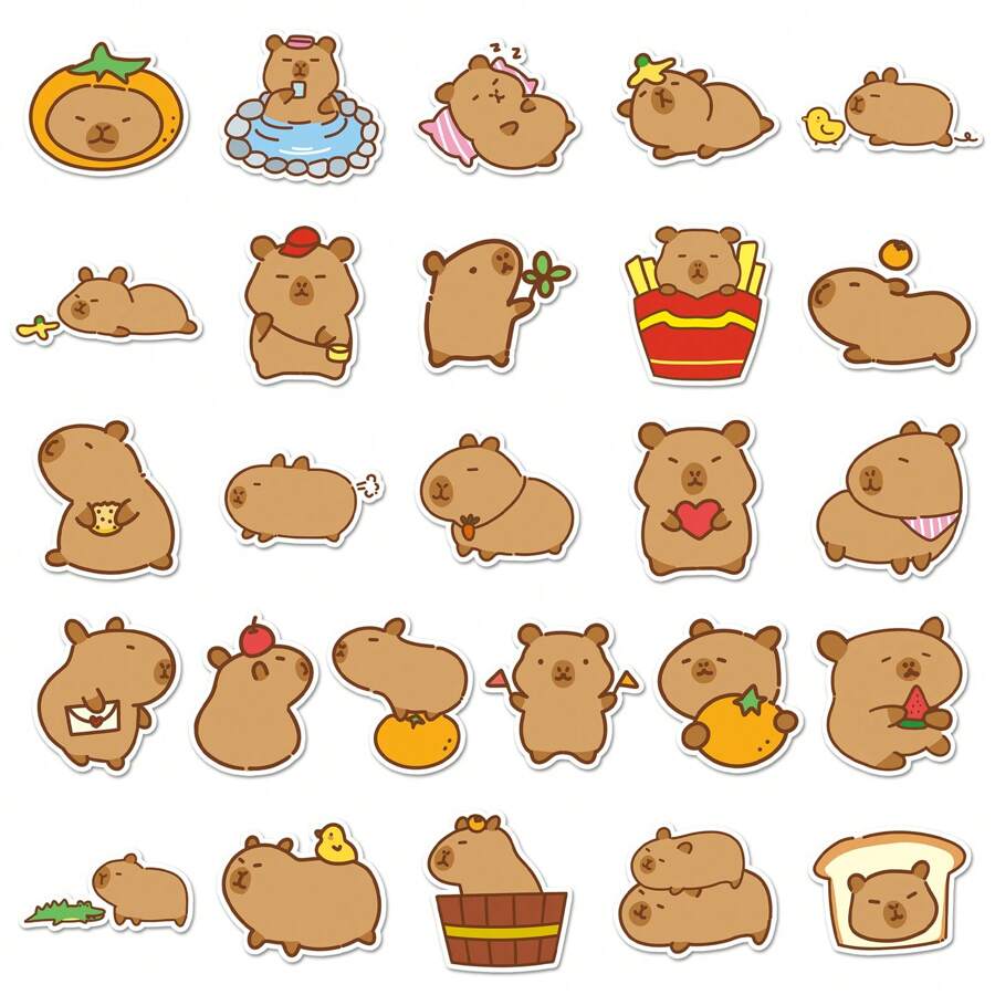50 Pcs Original Q Version Capybara Stickers Pack | Vinyl Aesthetics ...