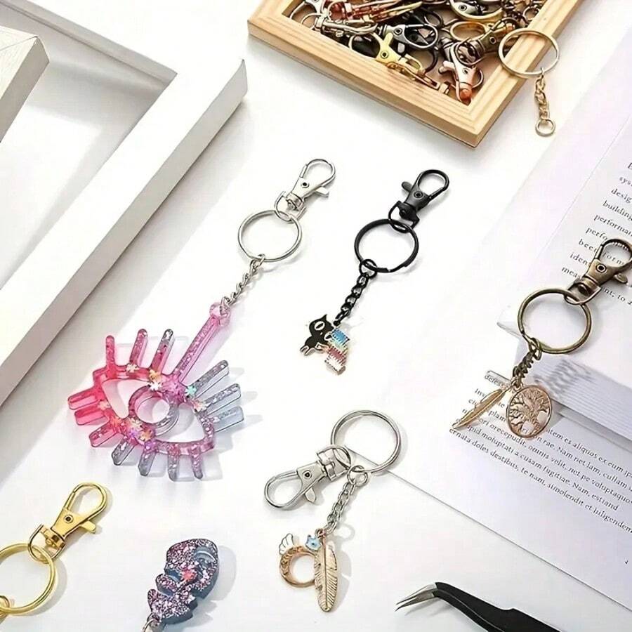 30/75pcs DIY Key Chain Craft Kit With Zinc Alloy Swivel Clasp Hooks ...