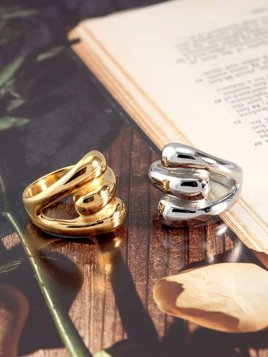 1pc Stainless Steel Jewelry, Shiny Smooth Hug Design Ring Suitable For Women Daily Wear, Gift ...