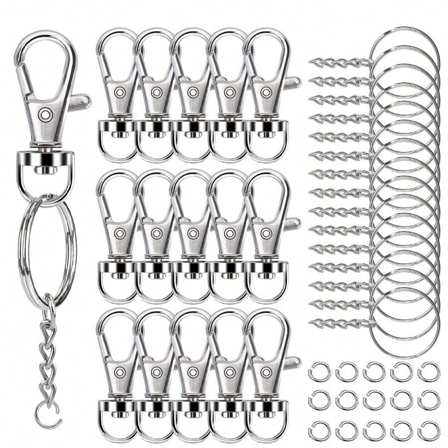30/75pcs DIY Key Chain Craft Kit With Zinc Alloy Swivel Clasp Hooks ...