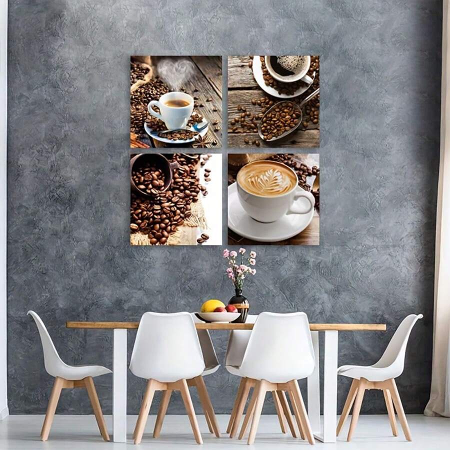 4pcs Coffee & Beans Canvas Art Prints - Modern Wall Decor For Kitchen ...